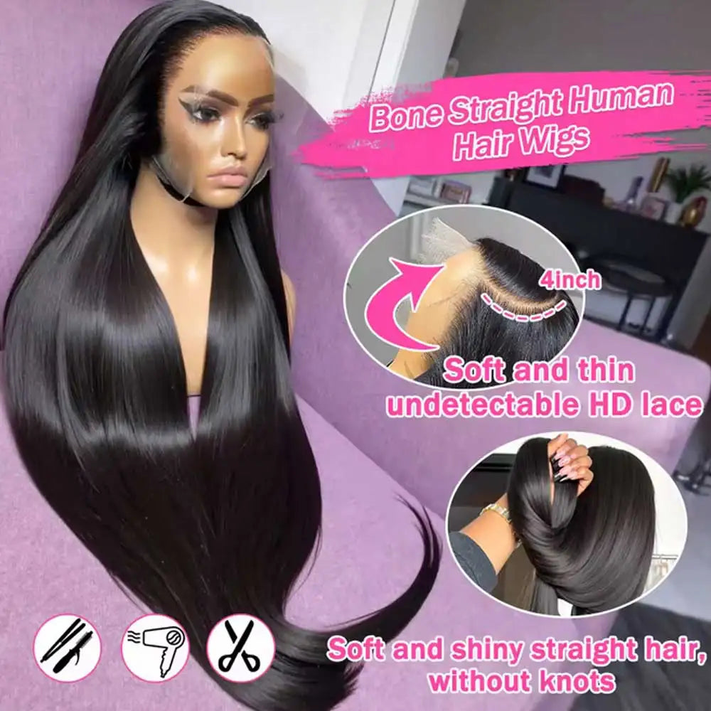 40 42 Inch Straight Human Hair Wigs 13x4 13x6 HD Lace Frontal Wigs For ...