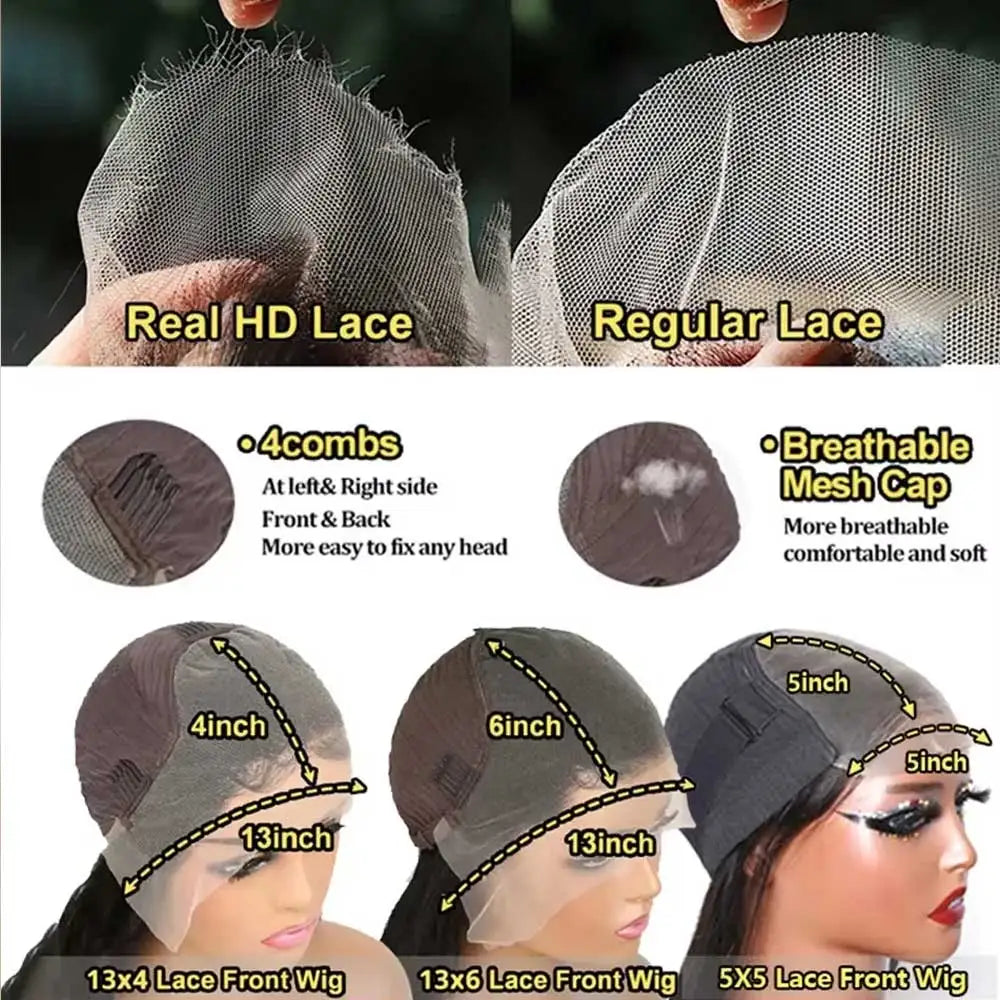 40 42 Inch Straight Human Hair Wigs 13x4 13x6 HD Lace Frontal Wigs For ...